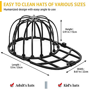 Hat Washer Cage for Washing Machine, Ball Cap Washer for Baseball Caps, Hat Cleaner Washing Cage for Dishwasher Fit for Adult and Kid's (Black)