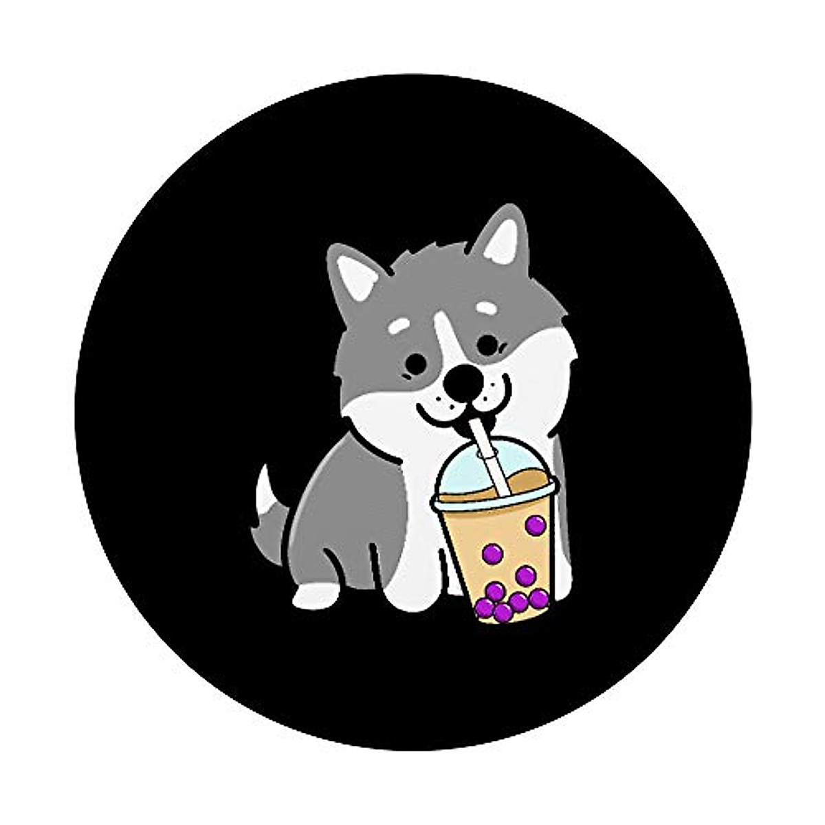 Siberian Husky Drinking Bubble Tea PopSockets Swappable PopGrip