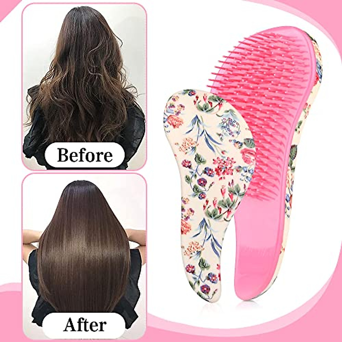 𝐂𝐀𝐍𝐃𝐘𝐁𝐑𝐔𝐒𝐇 Detangler Hair Brush Wet Brush Mini Detangling Hairbrush for Curly Thick Natural Straight Fine Wet Dry Hair for Kids Toddlers Girls Pain Free Small (Cute Flower)