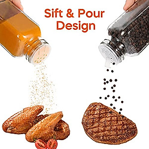 16 Pack 6 oz Glass Spice Jars with 80 Black Labels,180ml Empty Square Spice Containers Seasoning Bottles with Silver Caps and Shaker Lids for Kitchen Storage(Chalk Marker,Funnel and Brush include)