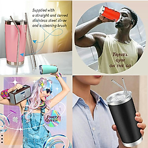 IEOVIEE 32 Packs 20oz Tumbler Bulk with Lid and Straw Stainless Steel Double Wall Insulated Travel Tea cups Coffee Mug Powder Coated Tumbler Cup for hot and cold drink (Black)