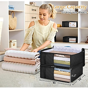 MISSLO Bed Sheet Organizers and Storage Queen/King Size Sheet Folder 4 Pack Linen Closet Organizer with Clear Window Blanket Storage Bags for Bedsheets, Pillow Cases, Towels, Clothes