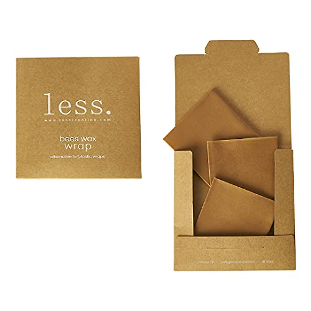 Less. Reusable Beeswax Food Wraps 3 Pack Size Small, Compostable Alternative to Plastic Wrap, Classic Paper Brown Wrap