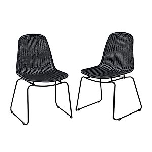 JOIVI Outdoor Wicker Chairs Set of 2, Patio Dining Armless Chairs with Curved Back for Outside Lawn, Garden, Backyard, Black Rattan