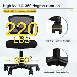 BestOffice Ergonomic Desk Armless Mesh Computer Lumbar Support Swivel Rolling Executive Adjustable Task Chair for Back Pain (Black)