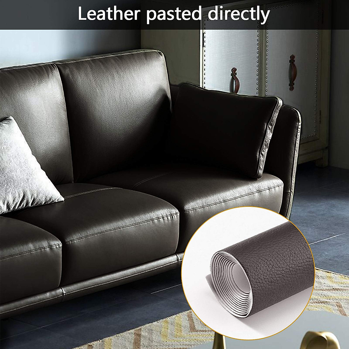 DXBULL Large Leather Repair Patch 17.3x78.7 inch Repair Tape Self-Adhesive for Furniture Sofas Car Seats Chair Couches Handbags Jackets Decorative Home Hotel Wall (Black)