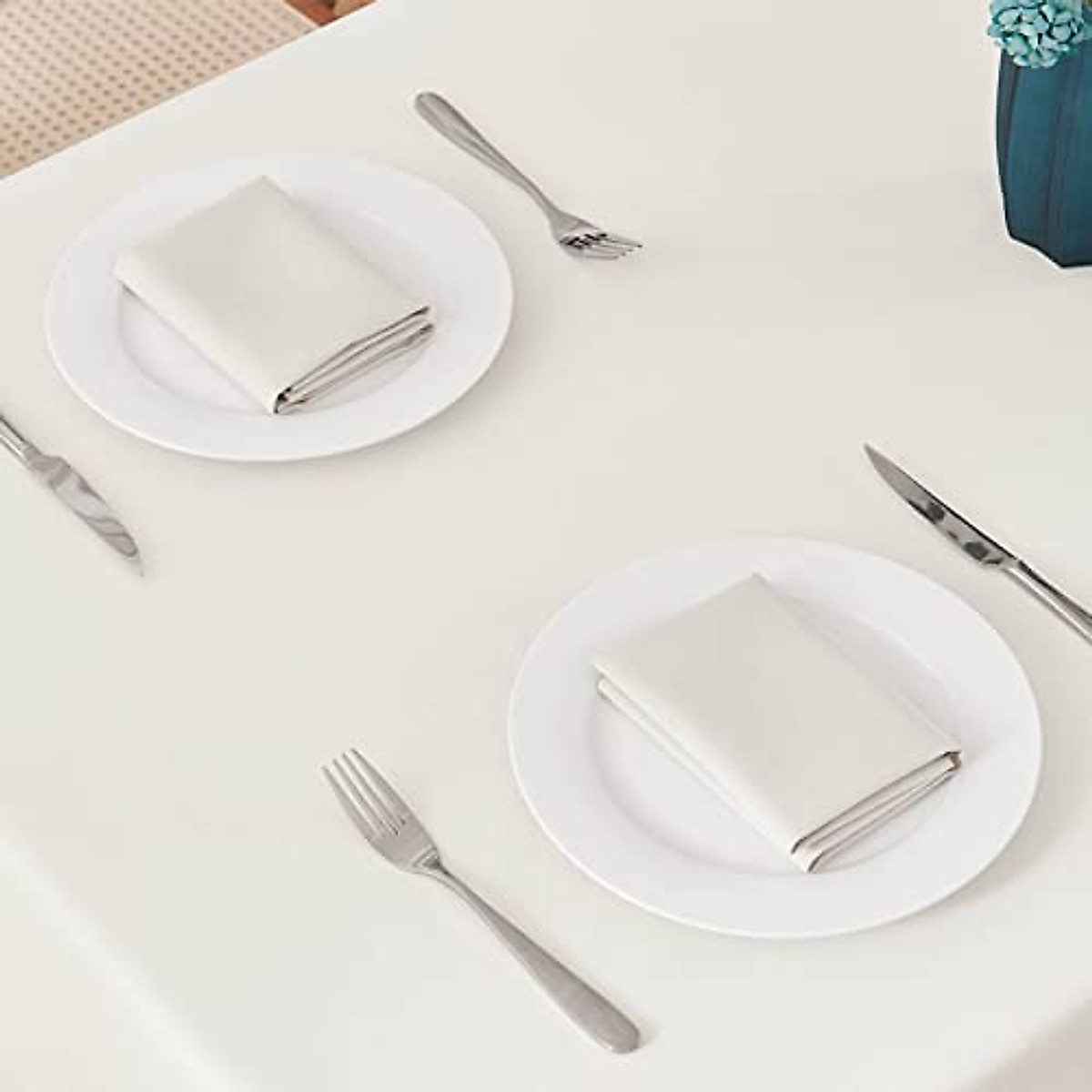 Veblandy Rectangle Tablecloth 52x70 inch Linen Textured Waterproof Table Cloth Stain and Wrinkle Resistant Washable, Decorative Fabric Table Cover for Outdoor and Indoor Use, Ivory