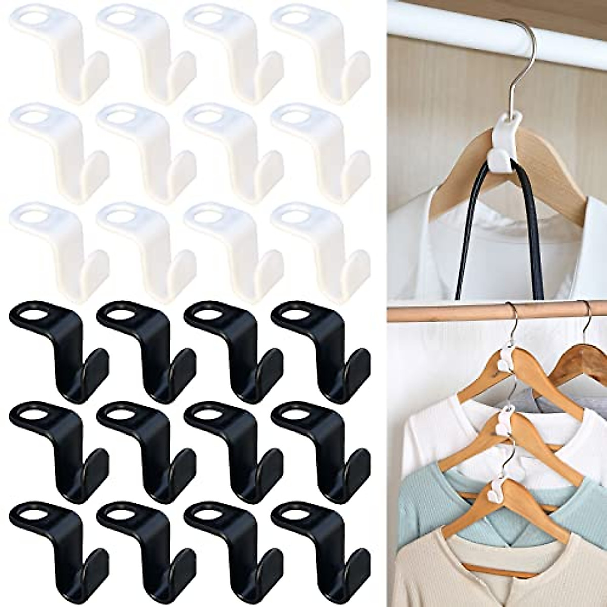 120 Pack Clothes Hanger Connector Hooks, Rictine Black and White Magic Hangers Sturdy Plastic Hanger Hooks for Hangers Space Saving and Clothes Closet Organizer