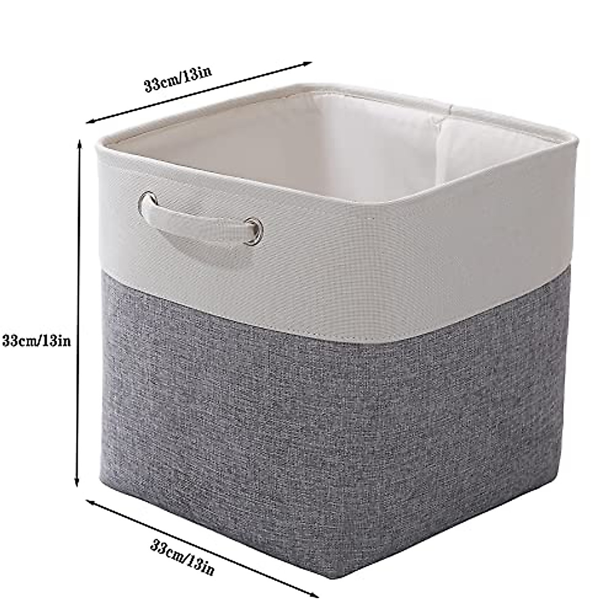 Huiru Extra Large Storage Baskets 3 Pack (13 × 13 × 13 inches) Foldable Cube Storage Bins Large Collapsible Organizer Baskets with Handles for Home Nursery Organization (Grey/White)