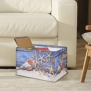 TropicalLife Summer Beach Starfish Storage Basket Ocean Sea Storage Bin Box Toys Organizer Shelf Cube with Handles for Kids Room Kitchen Office Nursery