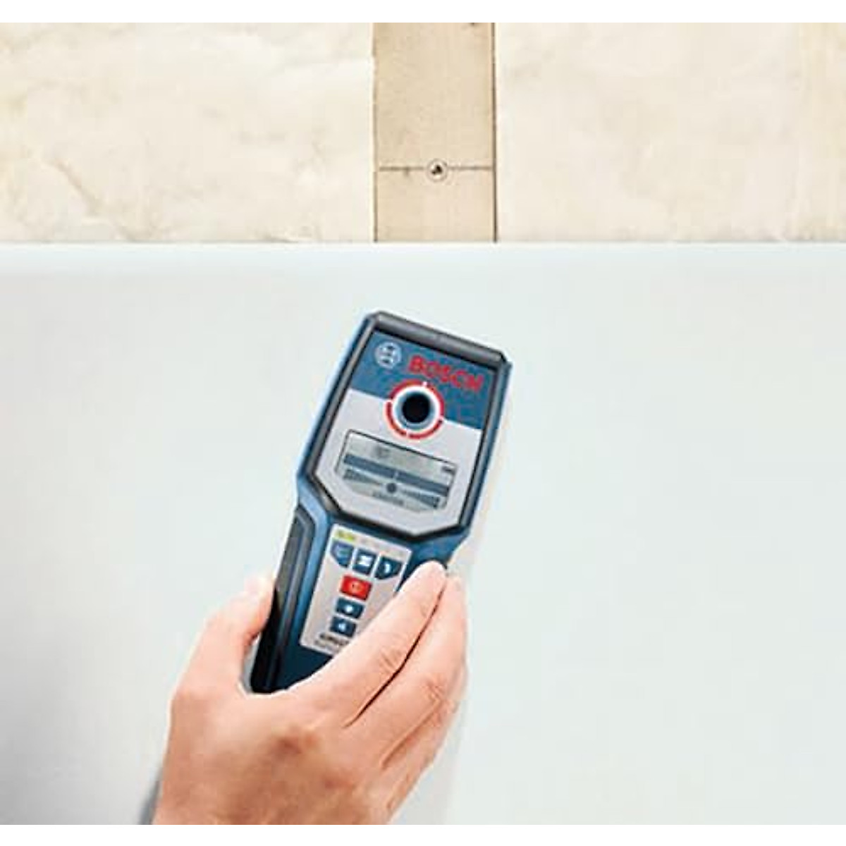BOSCH GMS 120 Wall Scanner with Modes for Wood, Metal, and Live Wiring, Includes 9V Battery, Hand Strap, & Pouch