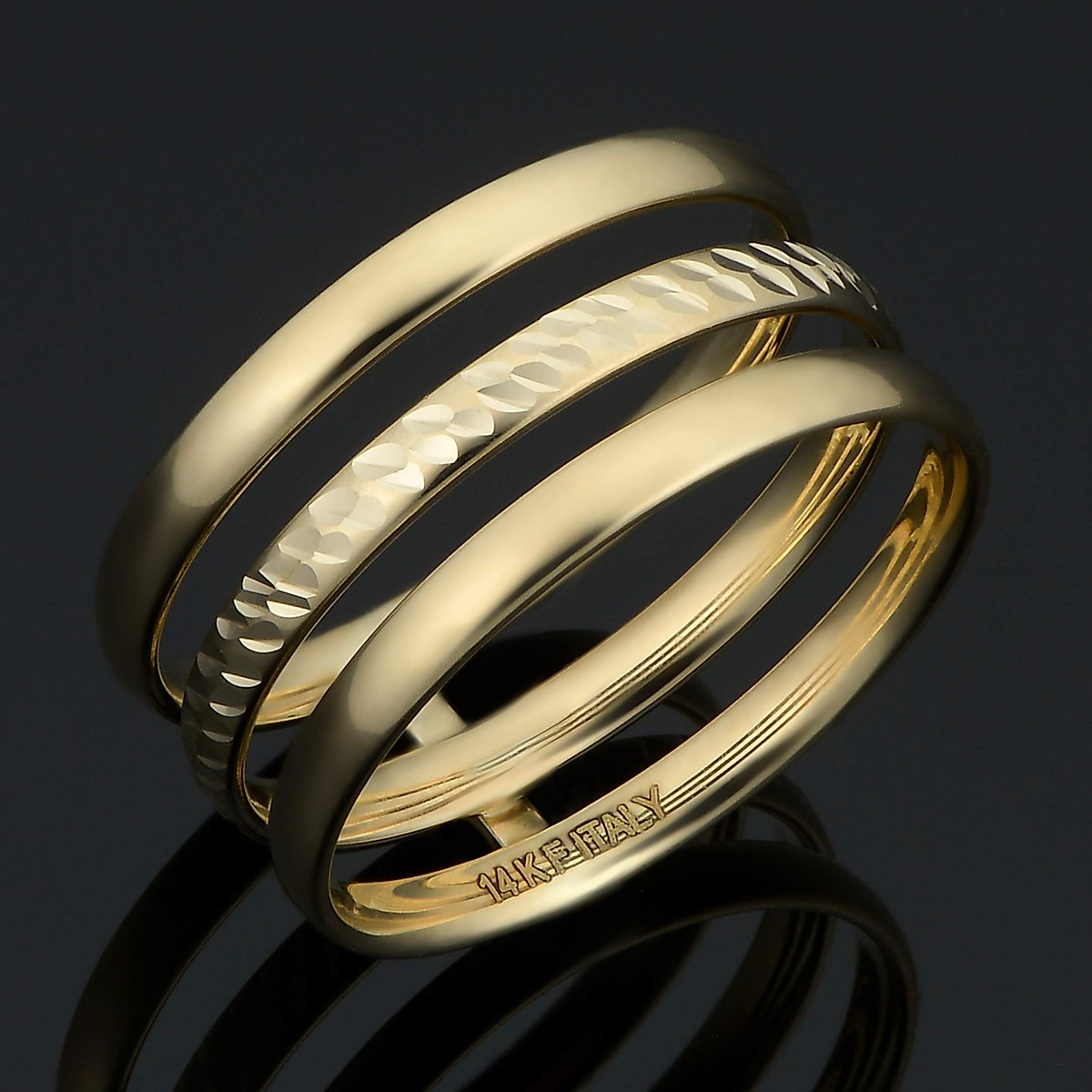 Kooljewelry 14k Yellow Gold 10 mm Diamond-cut Finish Triple Band Ring (size 9)