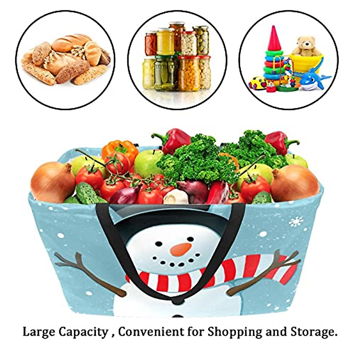 LORVIES Large Rectangular Baskets for Storage, Christmas Snowman Snowflakes Closet Storage Bins Organizing Baskets