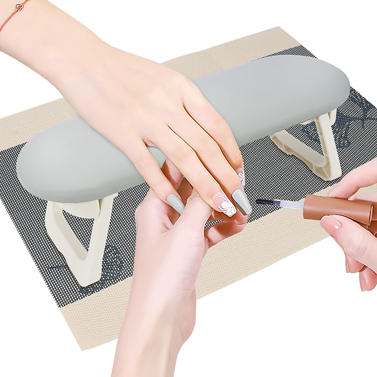 KKUYT Nail Arm Rest, Bigger Arm Rest for Nails, Microfiber Leather Nail Hand Rest Stand with Mat, Foldable Professional Manicure Nail Hand Pillow Cushion for Salon and Home Nail Art Use