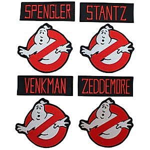 Lot of 8 Ghostbusters Name Tags & No Ghost Sign Logo Patches