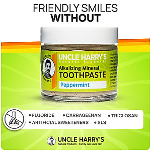 Uncle Harry's Peppermint Remineralizing Toothpaste | Natural Whitening Toothpaste Freshens Breath & Promotes Enamel | Vegan Fluoride Free Toothpaste