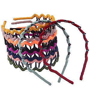 Duufin 12 Pieces Zigzag Headbands with Teeth Headbands Plastic Sharks Tooth Headband Wave Teeth Comb Headbands Non-slip Colorful Zig Zag Headbands for Girls and Women