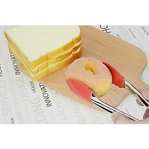 HINMAY Mini Tongs with Silicone Tips 7-Inch Serving Tongs, Set of 3 (Green Red Blue)