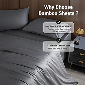 Shilucheng Cooling Breathable Bamboo Bed Sheets Set - King Size,1800 Thread Count Super Silky Soft with 16 Inch Deep Pocket, Machine Washable, 4 Piece (King,Dark Grey)
