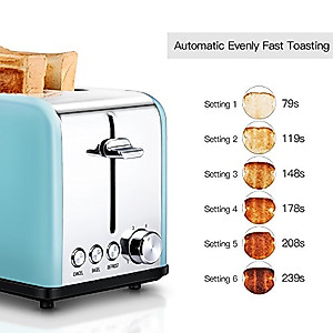 Toaster 2 Slice, Retro Small Toaster with Bagel, Cancel, Defrost Function, Extra Wide Slot Compact Stainless Steel Toasters for Bread Waffles, Blue