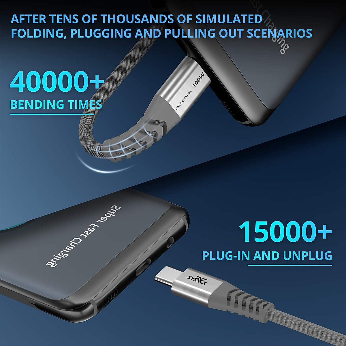 XYYZYZ USB C to USB C Cable [6.6 ft 2 Pack ] 100W 5A PD QC Type C Fast Charging Cable Nylon Braided Type C Charging Cord Compatible with MacBook Pro, iPad Pro, iPad Air 4, Galaxy -Grey