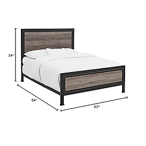 Home Accent Furnishings Rustic Queen Industrial Wood and Metal Bed - Includes Head and Footboard