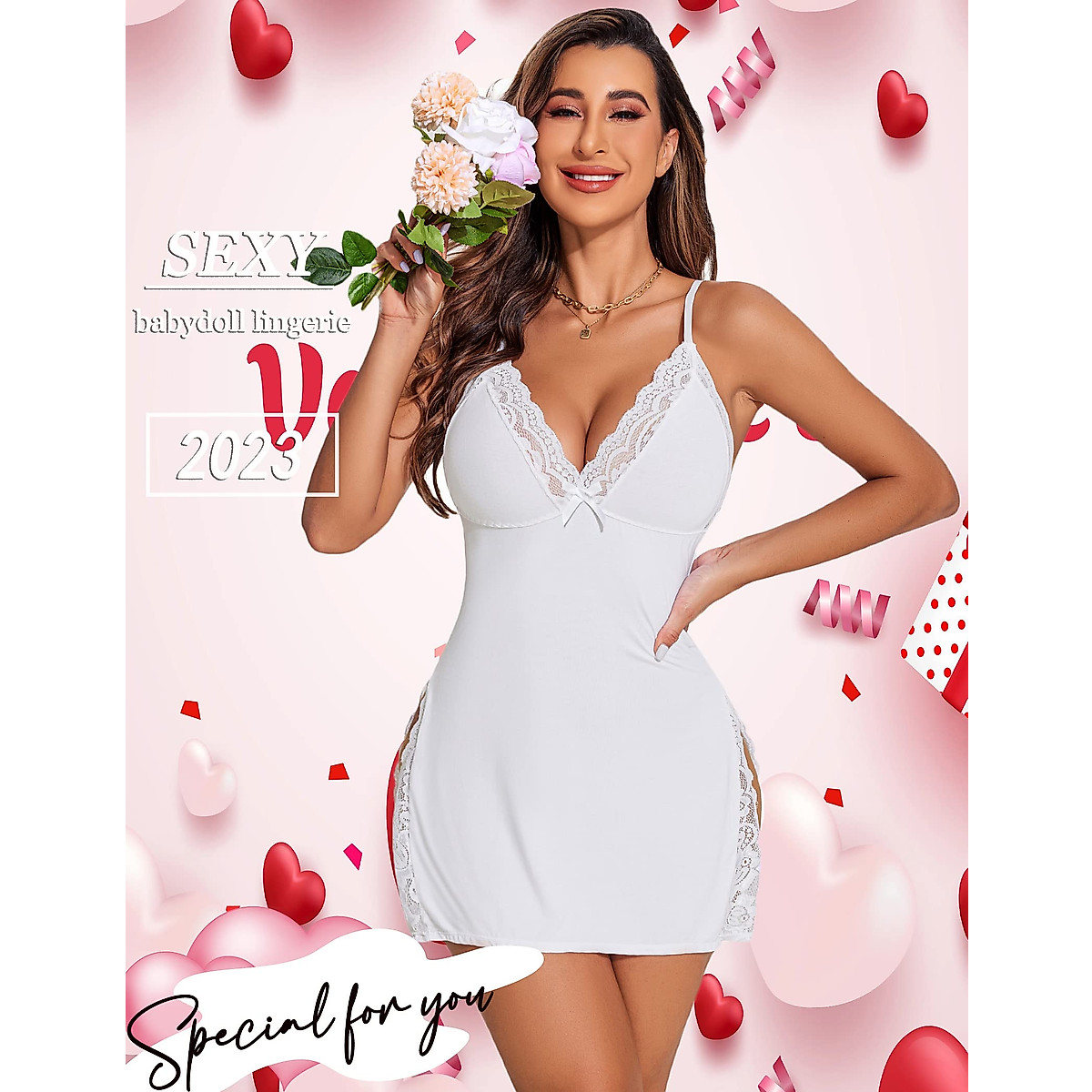 Avidlove Womens Chemise Bridal Nightgown Baby Doll Lingerie Sexy Sleepwear for Women White L