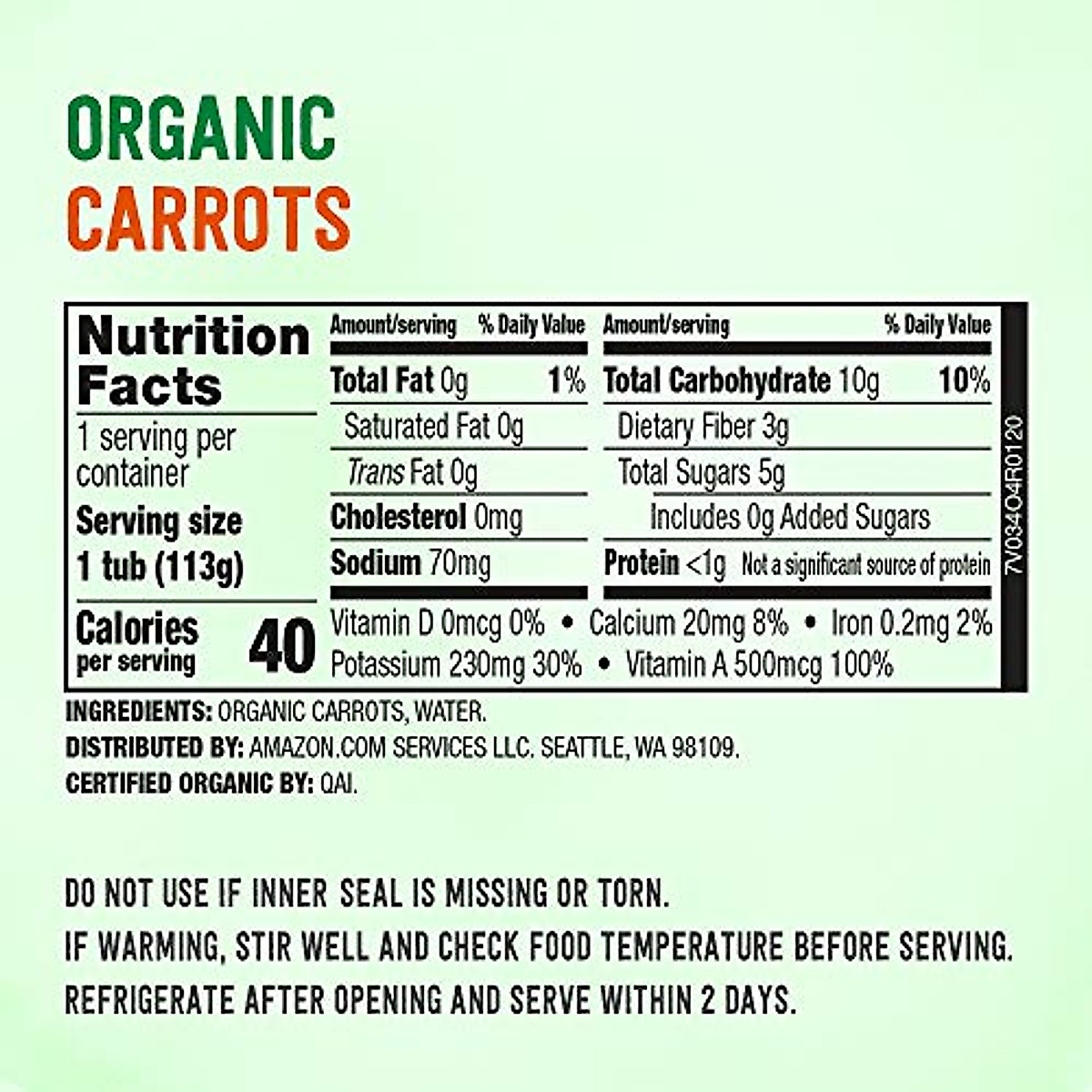 Amazon Brand - Mama Bear Organic Baby Food Carrots, 4 ounce (Pack of 1) Cup