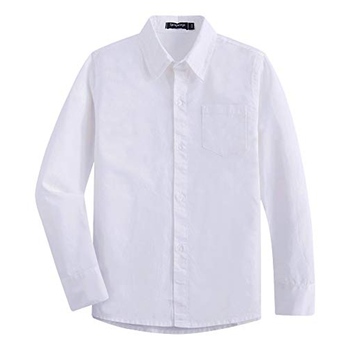Spring&Gege Boys' Long Sleeve Dress Shirts Formal Uniform Woven Solid, White, 9-10 Years