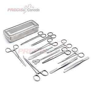 Precise Canada: Set of 13 Pieces Basic Surgi Forceps Scissors Needle Holder Kit Stainless Steel Box Instruments DS-1290