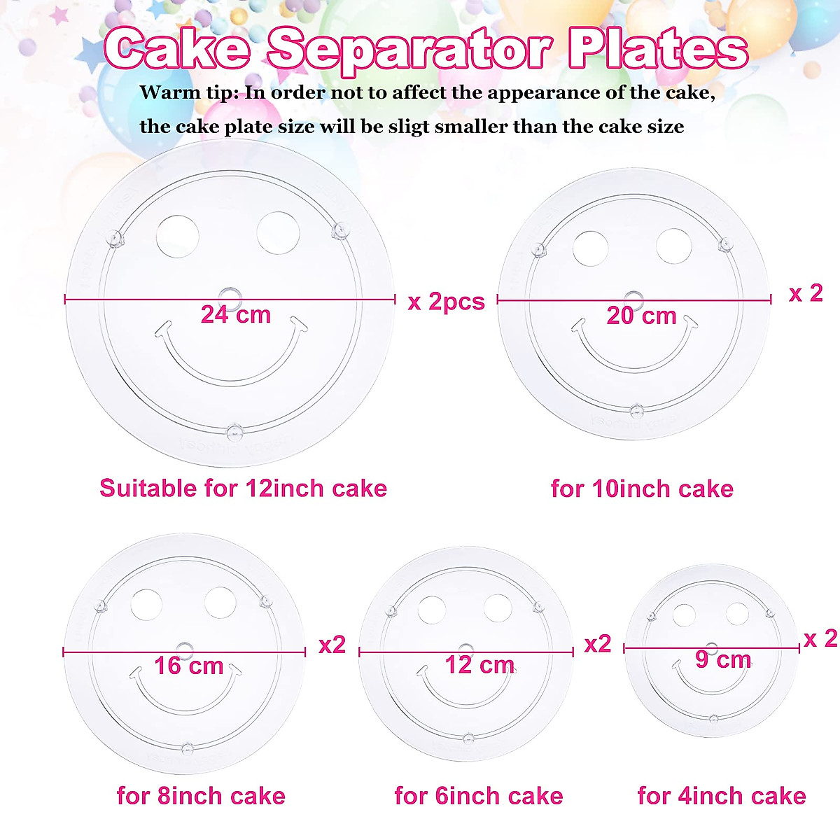 80Pcs Cake Tier Stacking Kit 10Pcs Clear Cake Separator Plates for 4, 6, 8, 10, 12 Inch Cakes with 30Pcs Clear Cake Stacking Dowels and 40Pcs White Plastic Cake Sticks Support Rods for Tiered Cake