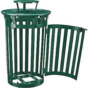 Global Industrial 36 Gallon Outdoor Metal Slatted Receptacle w/Access Door & Rain Bonnet Lid, Green