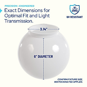 KastLite 6" White Acrylic Lamp Post Globe | Smooth Textured with 3.14" Fitter Neck | Manufactured in the USA