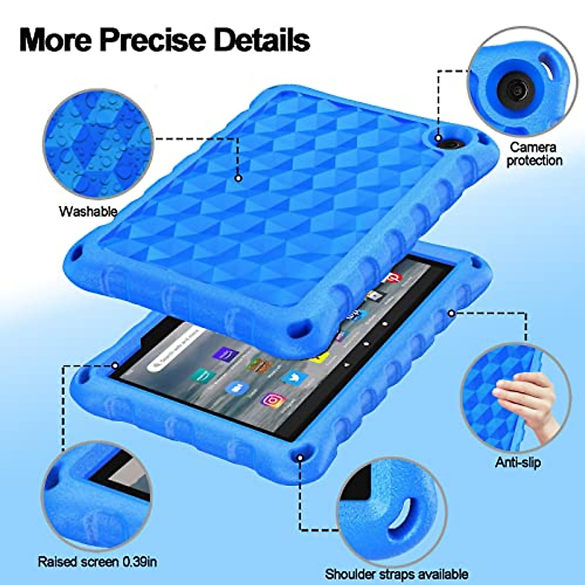 All-New Fire 7 Tablet Case, 7” 12th Generation (2022 Release),Fire 7 Tablet Case for Kids,ANTIKE Light Weight Anti-Slip Shock-Absorption Tablets Cover for Amazon Kindle fire 7 Tablet,Blue
