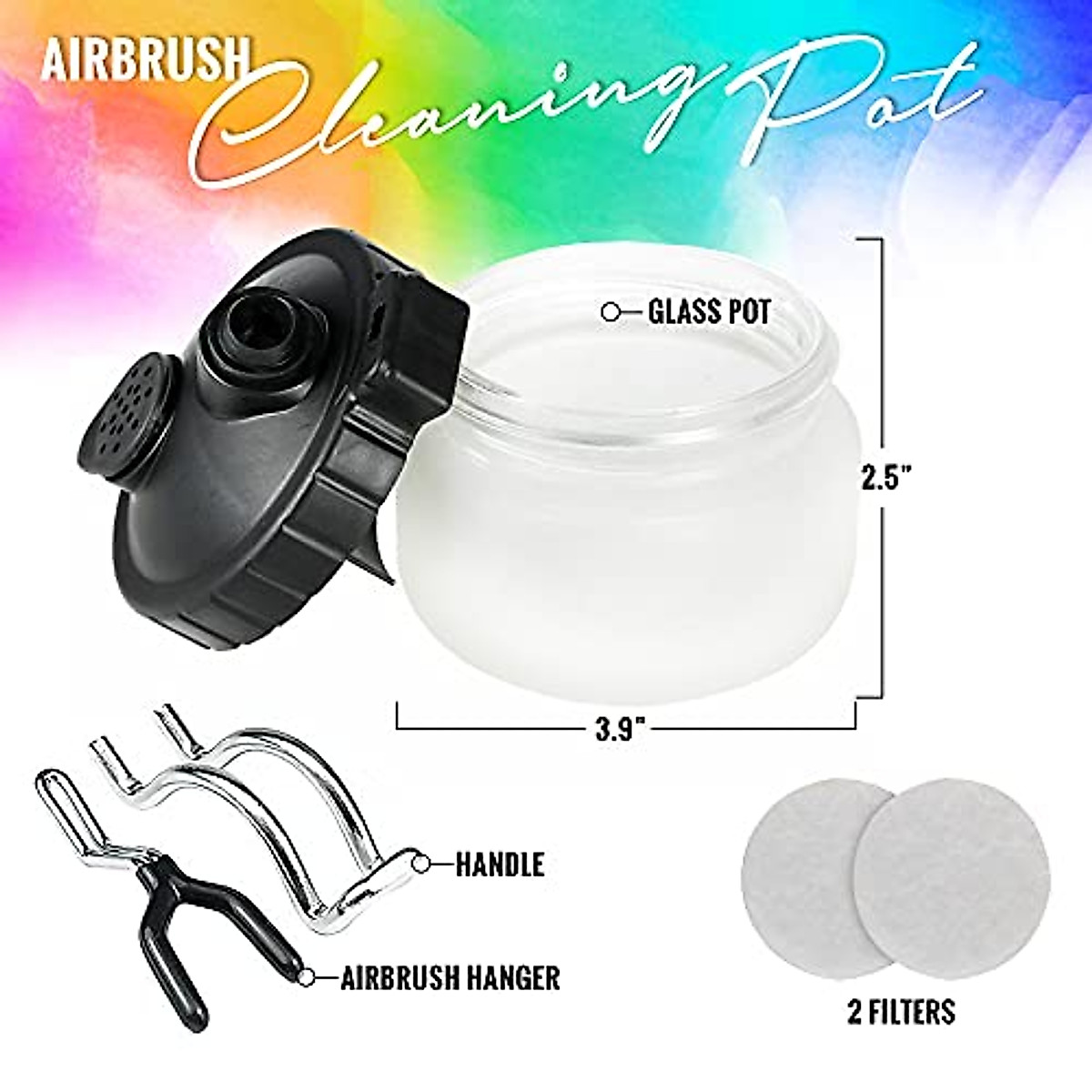 Airbrush Cleaner Kit With Brush Cleaner Solution - Ultimate Airbrush Cleaning Kit, Holder, and Pot for Efficient Cleaning of Airbrushes - Glass Clean Pot Cleaning Jar