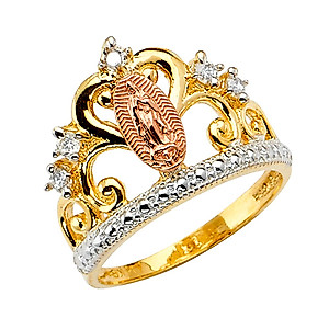 Sonia Jewels 14k Gold Our Lady of Guadalupe Virgin Mary Crown Cubic Zirconia CZ Fashion Anniversary Ring Size 6