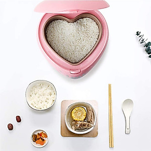 Peach Heart Shape Rice Cooker Smart 300W Rice Cooker 1.8L, Portable 6 in 1 Rice Cooker with Preset Timer and Thermostat,A