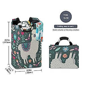 Kigai Cute Floral Llama Laundry Basket Large Collapsible Waterproof Laundry Hamper with Handles Portable Storage Basket Dirty Clothes Toys Organizer for College Dorms, Nursery, Bathroom