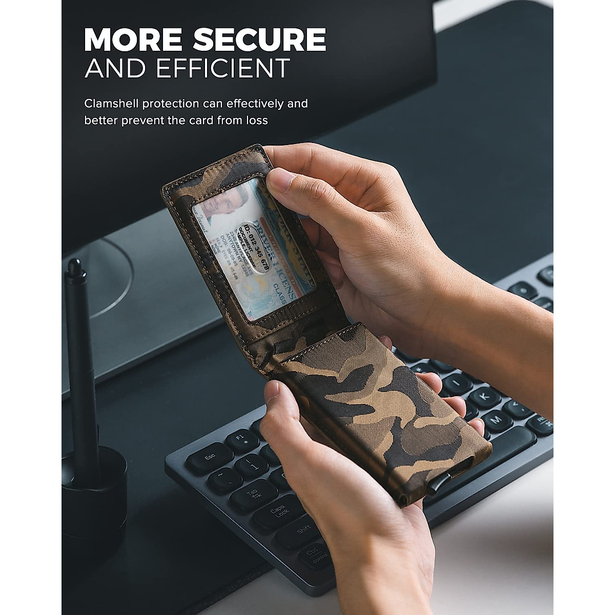 VULKIT Pop Up Wallet for Men, Credit Card Holder Minimalist Slim Bifold Wallets RFID Blocking with Gift Box Desert Camouflage