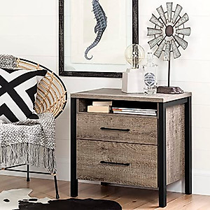 South Shore Munich 2-Drawer Nightstand, Weathered Oak and Matte Black with Metal Handles