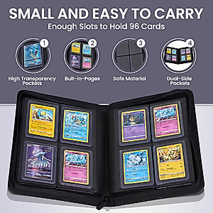 Kuson Premium 4 Pocket Mini TopLoader Binder | Holds 96 3”x4” Toploaders Hard Cases | Long Term Storage | Side Load Sleeves | FaB/MTG/TCG | Trading & Sports Holder | No Ring with Zipper Toploader