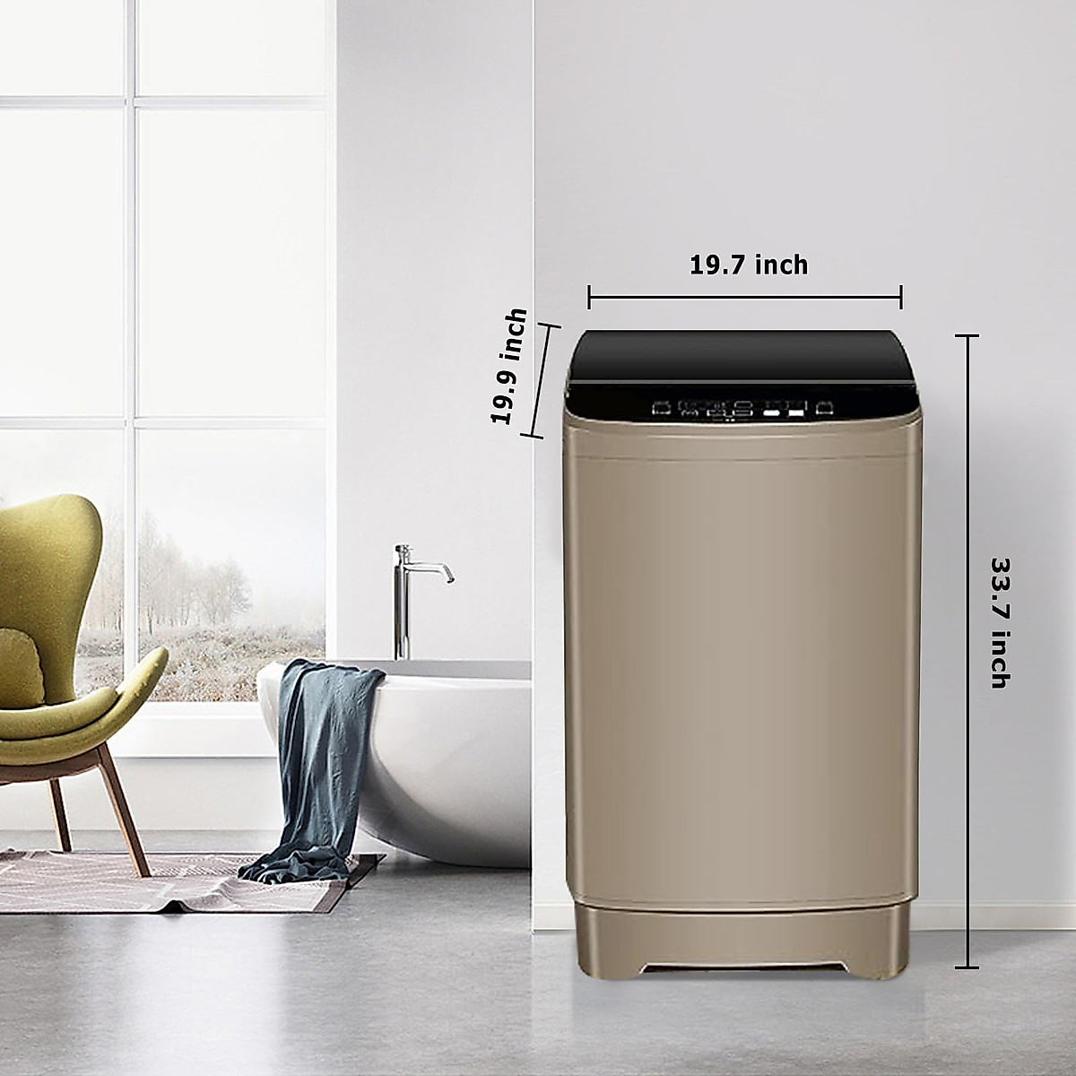 AXUTL Washing Machine Washer Machine 1.25cu.ft Apartment Dorm Laundry Compact Portable Washer Gold Full Automatic, 8 Water Levels, 10 Wash Programs