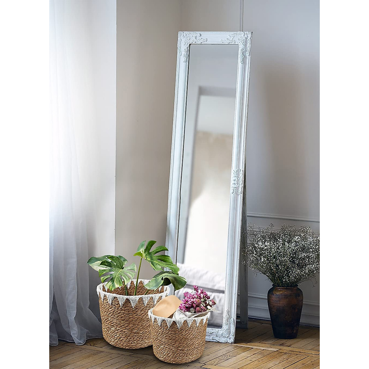 Serene Spaces Living Handmade Cattail Leaf Basket - Natural, Eco-Friendly & Durable - Perfect for Decoration, Storage, Potted Plant Cover/Cachepot or Gifting - KIT of 3 (Each in 3 Different Sizes)