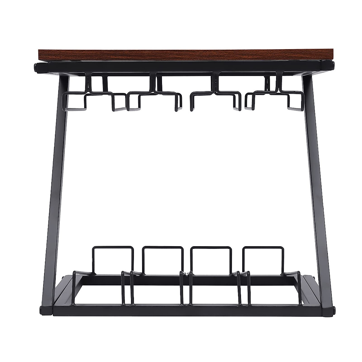 CNCEST Z Shaped Tabletop Wine Rack with Glass Holder, Countertop Wine Rack Holder Wine Bottle Holder Wine Display Storage Stand with Tray for Kitchen, Office, Bar, Hold 4 Wine Bottles & 8-12 Glasses