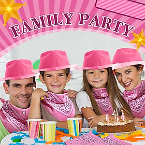 Crowye Western Cowboy Hat Set, 24 Pcs Felt Cowboy Themed Party Hats with 24 Pcs Paisley Bandanas for Adult Kids Cowboy Costume, Pink (One Size, Pink)