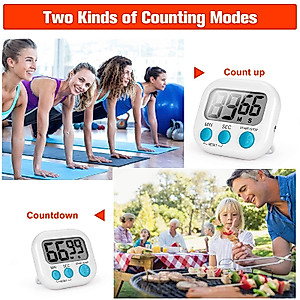 Kitchen Timer (Battery Included), Magnetic Digital Timers Loud Alarm Kitchen Timers for Cooking 2 Pack White, Upgrade Silent Classroom Timer for Kids, Back Stand for Visual Timer