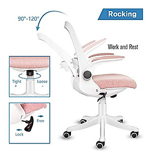 Fullwatt Office Chair Ergonomic Chair Mid Mesh Back Swivel Seat with Flip up Armrests Adjustable Lumbar Support, Pink