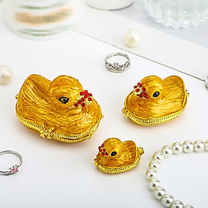 YU FENG Family Duck Trinket Boxes Hinged Collectible Painted Enameled Jeweled Duck Figurine Animal Jewelry Ring Holder Box