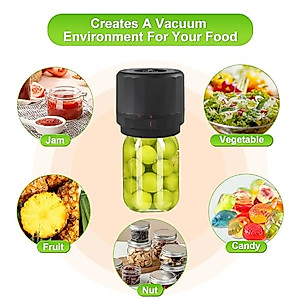 Electric Mason Jar Vacuum Sealer - Mason Jar Vacuum Sealer Kit with Wide Regular Mouth Mason lids - Canning Vacuum Sealer Mason Jar for Food Storage - Jar Vacuum Sealer for Mason Jars - Black 1…