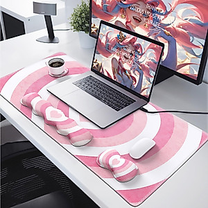 iLeadon Keyboard Mouse Pad Set, Large Gaming Mouse Pad + Keyboard Wrist Rest + Mouse Pad with Wrist Support + Coaster, Easy Typing Pain Relief, Desk Mat Set, Valentines Day Gifts for Her, Pink Heart